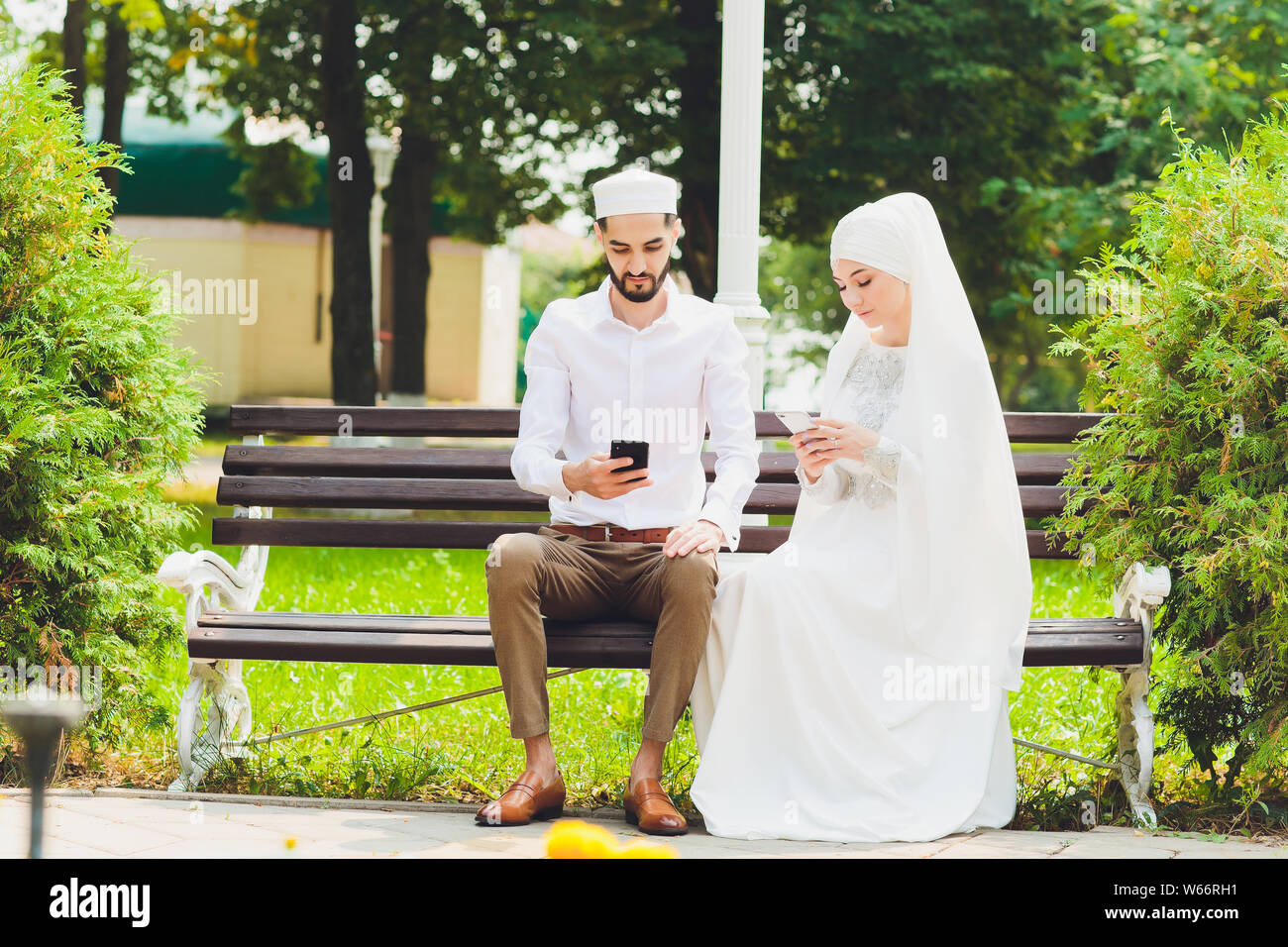 National wedding. Bride and groom. Wedding muslim couple during the marriage ceremony. Muslim ...