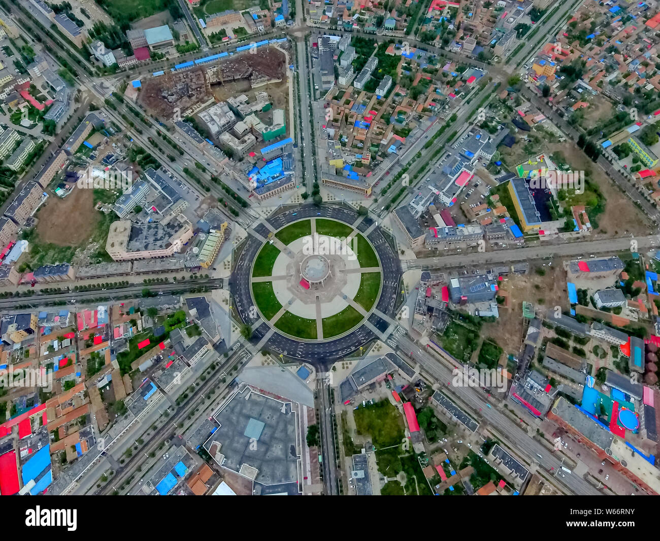 --FILE--An aerial view of the bagua-shaped Tekes County in Ili Kazak ...
