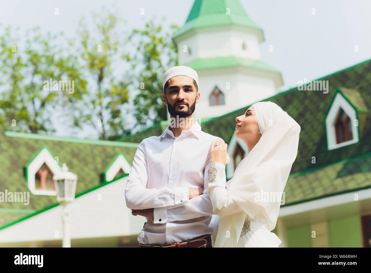 National wedding. Bride and groom. Wedding muslim couple during the ...