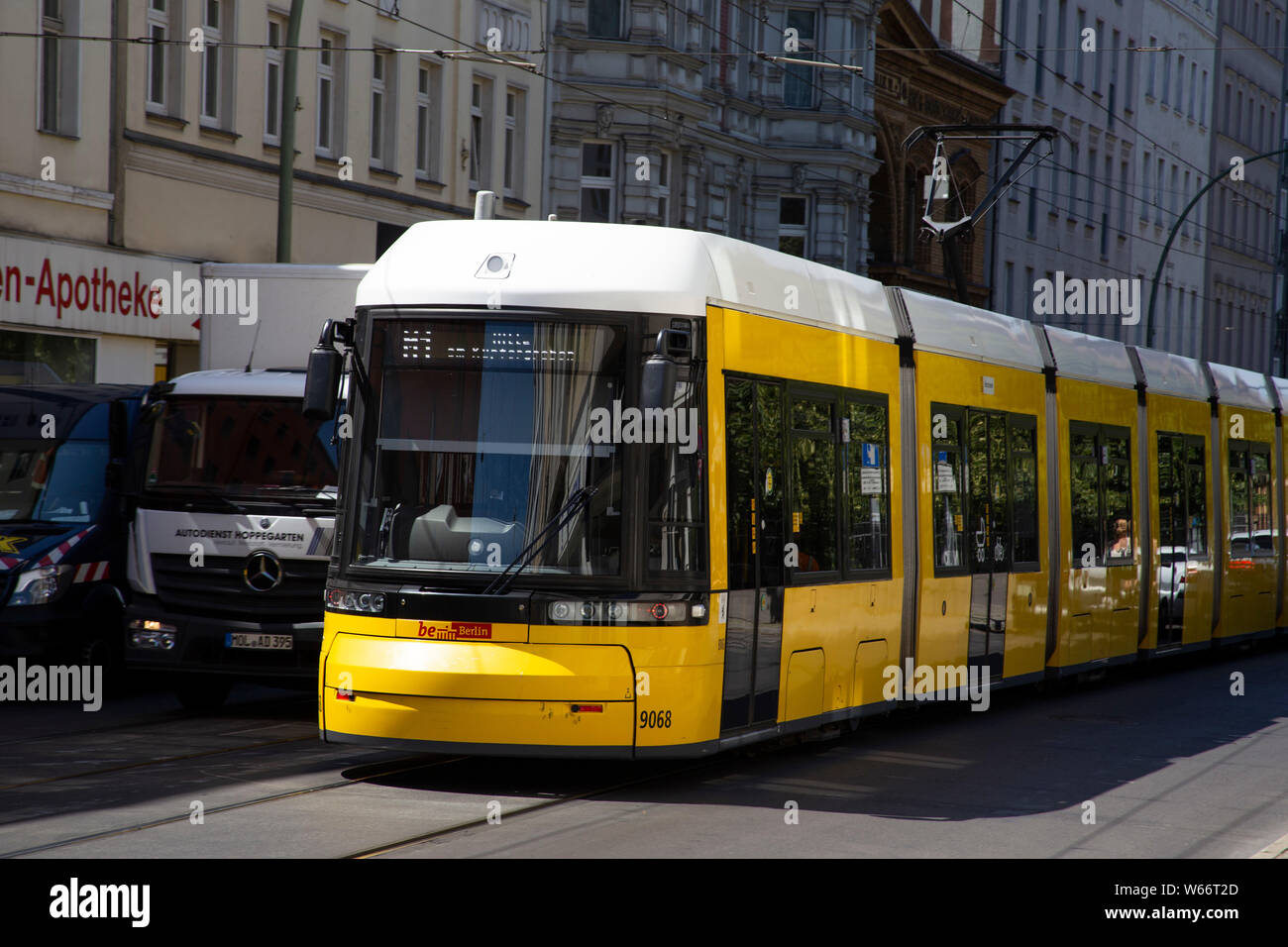 Yellow tram on the street in Berlin, Germany Stock Photo - Alamy