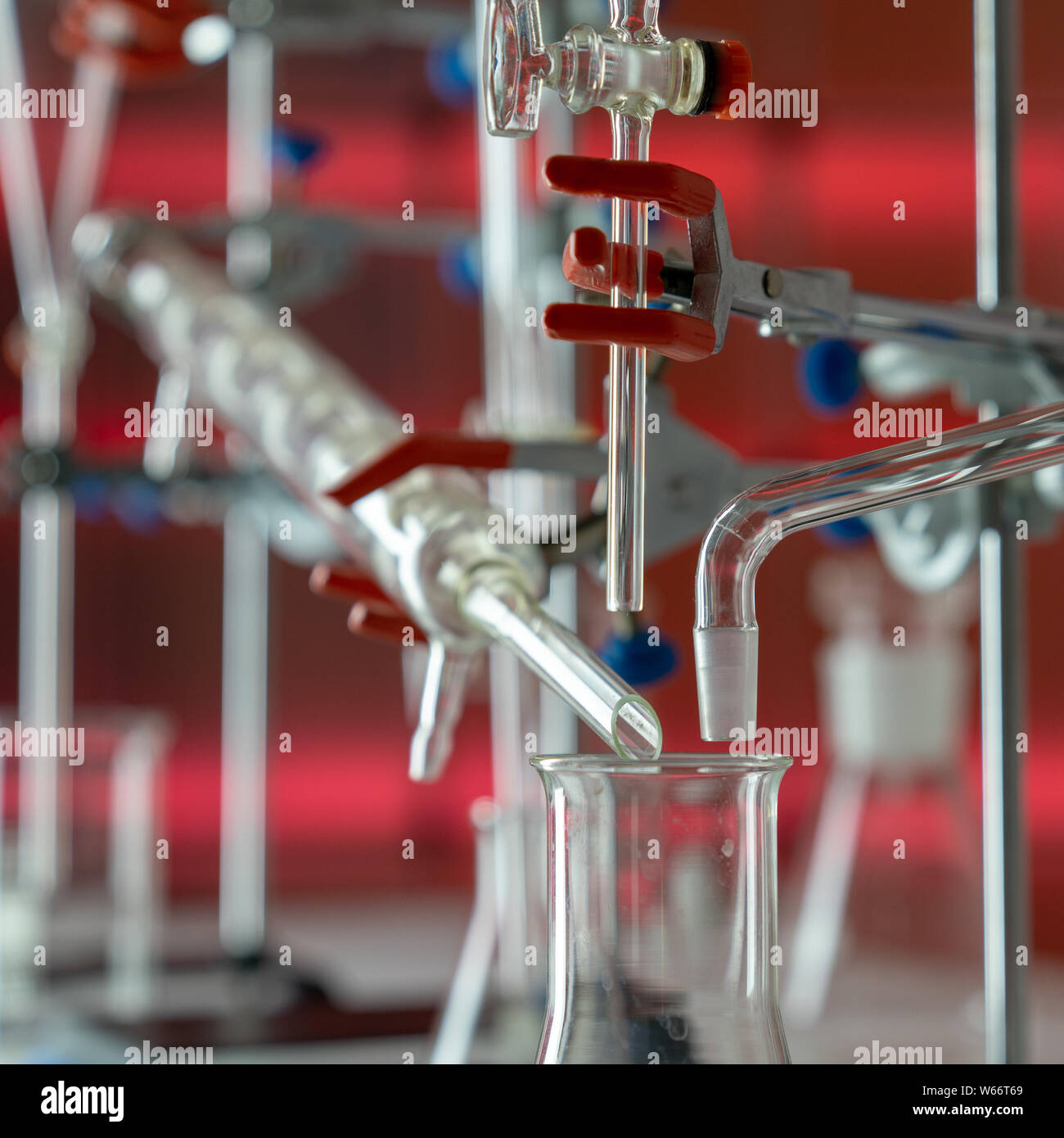 Glass instruments in the laboratory of chemical synthesis Stock Photo ...