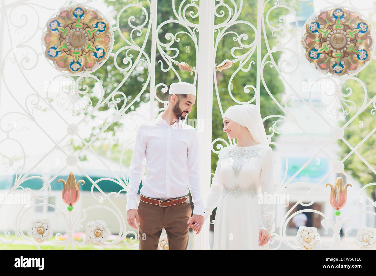 National wedding. Bride and groom. Wedding muslim couple during the ...