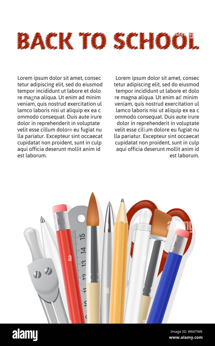 Back to School poster. Realistic stationery isolated on white ...