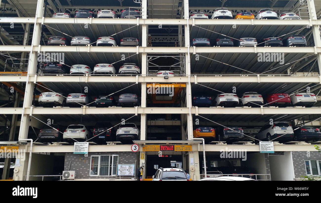 View of an automated stacked parking lot in the Peking University ...