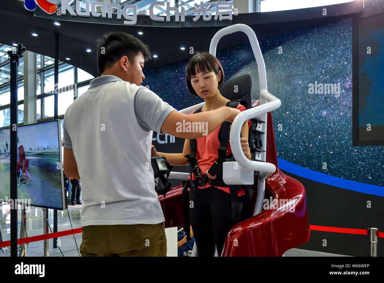 --FILE--A visitor tries out the world's first manned jetpack backed by ...