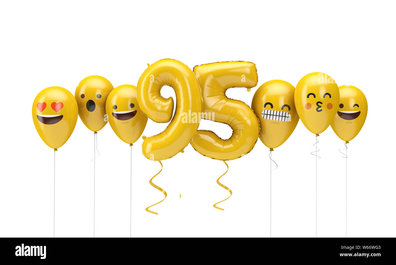 Number 95 yellow birthday emoji faces balloons. 3D Render Stock Photo ...