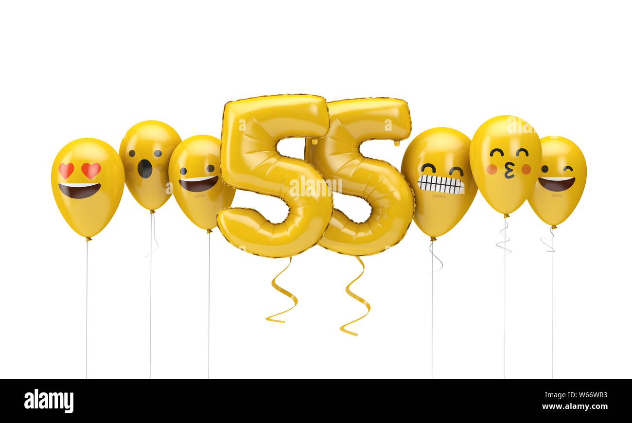 Number 55 yellow birthday emoji faces balloons. 3D Render Stock Photo ...