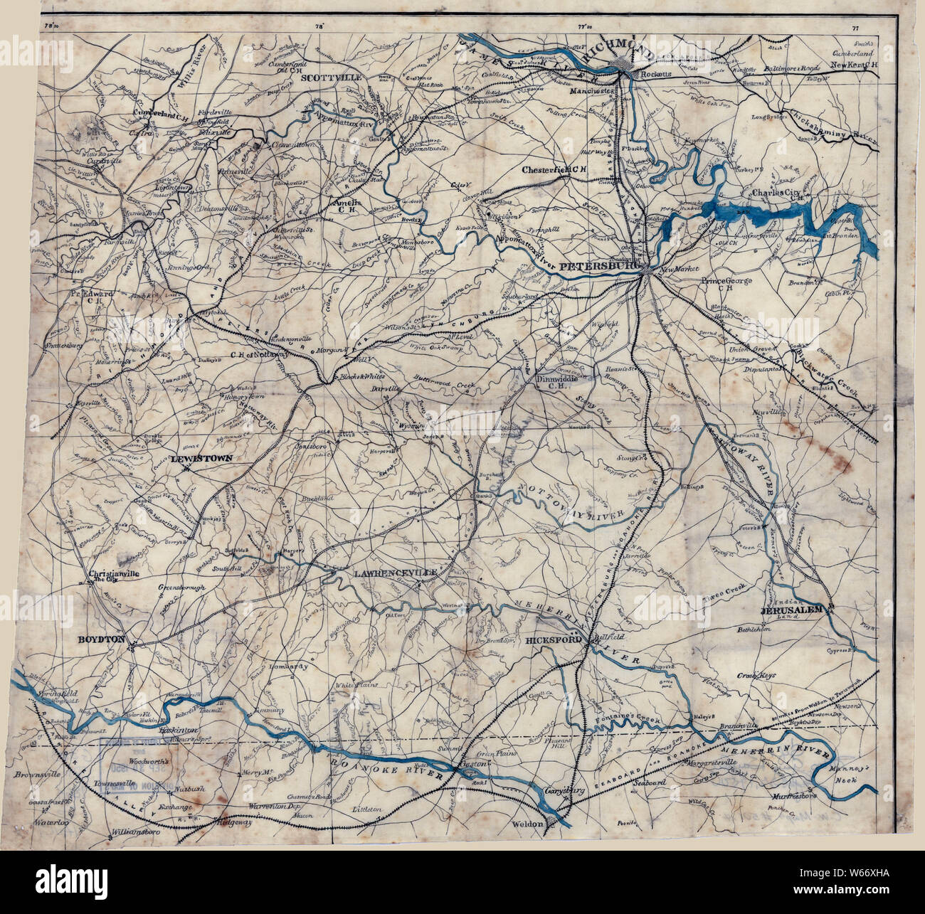 Civil War Maps 2249 South central Virginia showing lines of ...