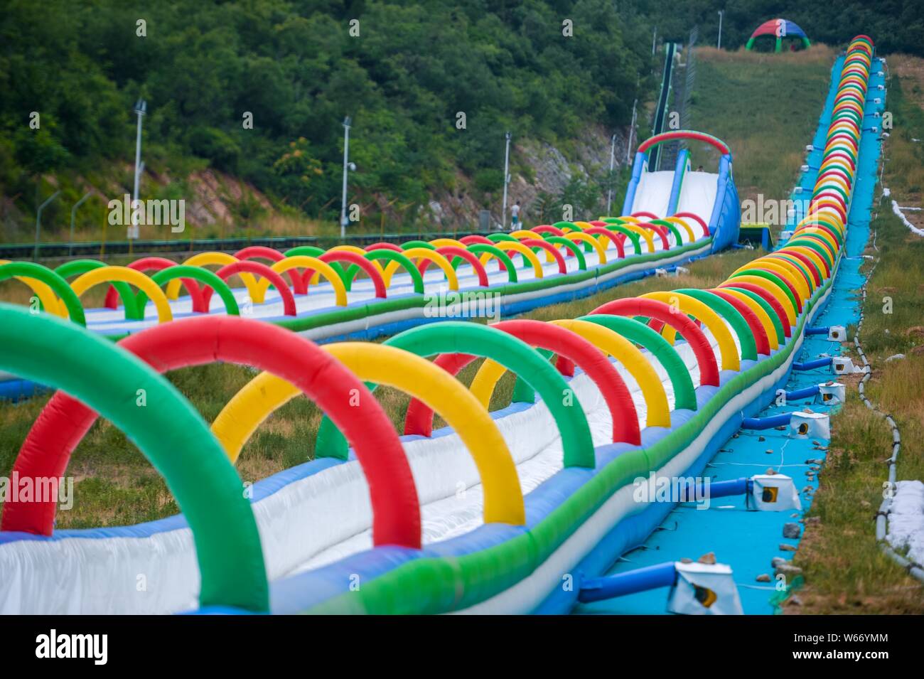 View of Asia's longest water slide at Jingzhihu Resort in Beijing ...