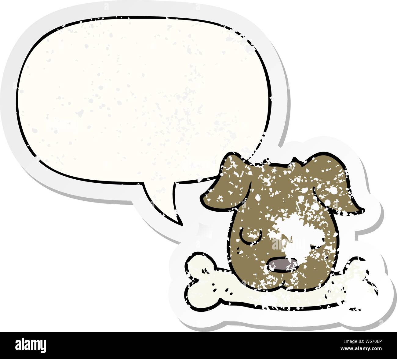 cartoon dog with bone with speech bubble distressed distressed old ...