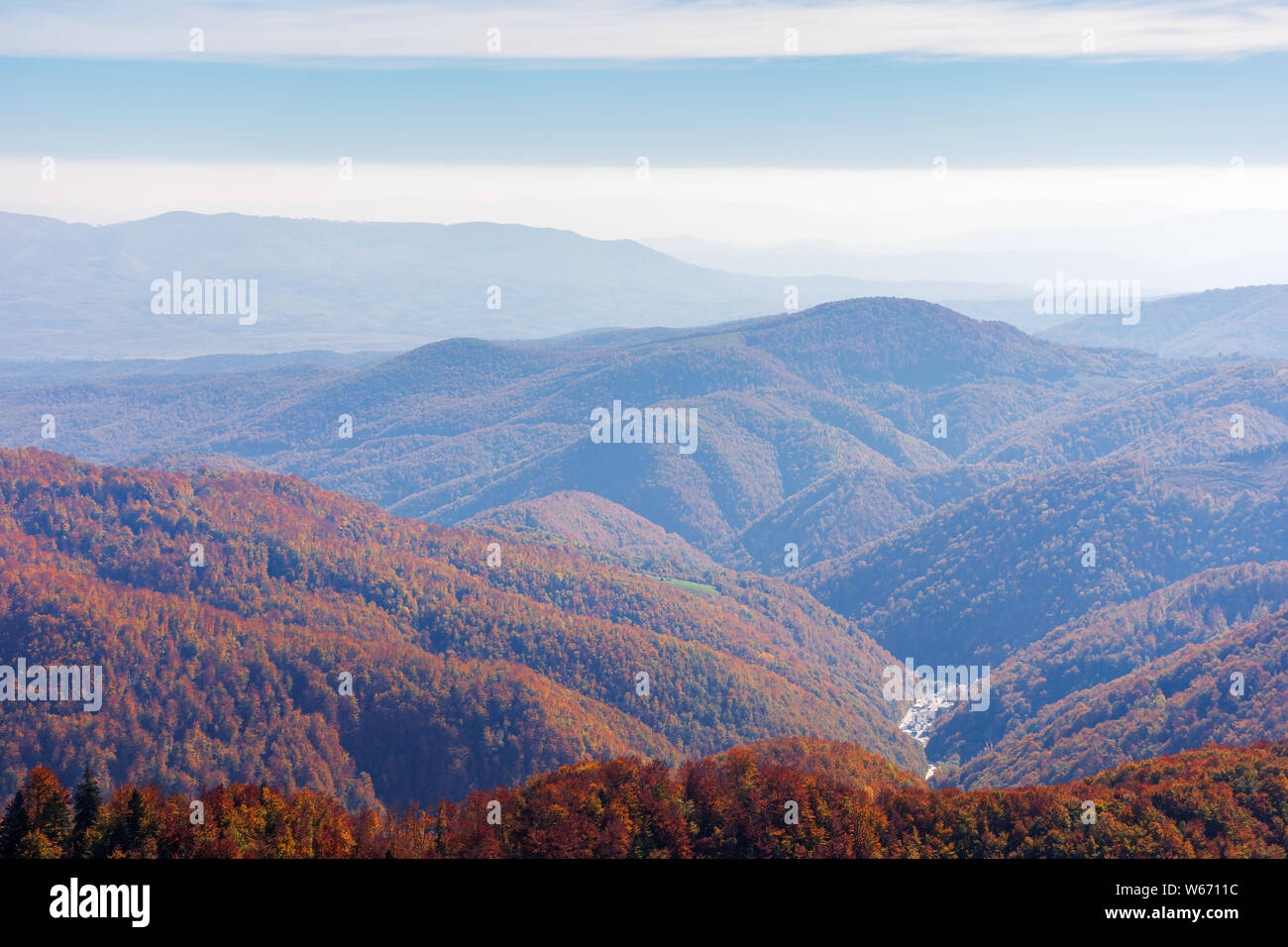 beautiful autumn nature background. blue sky with clouds above the ...