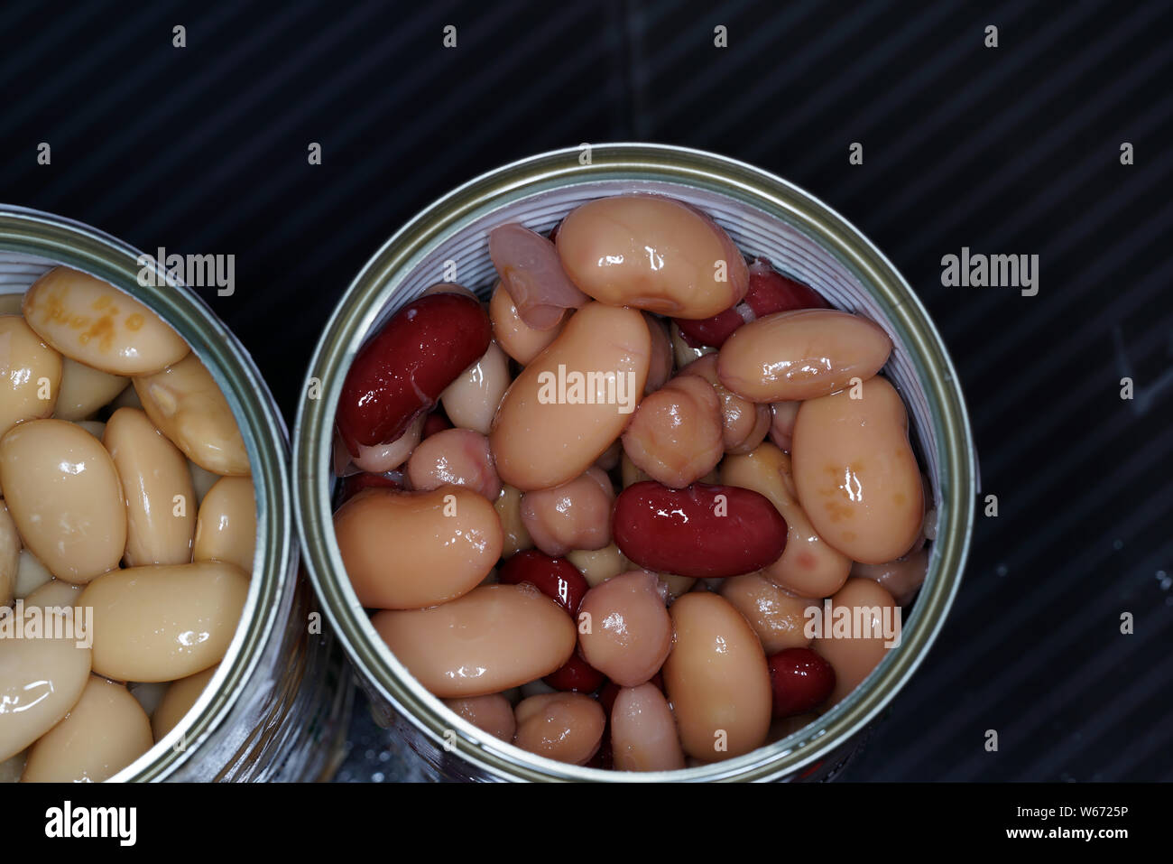 Canned white giant beans cooked in a pan with macro lens photographed ...