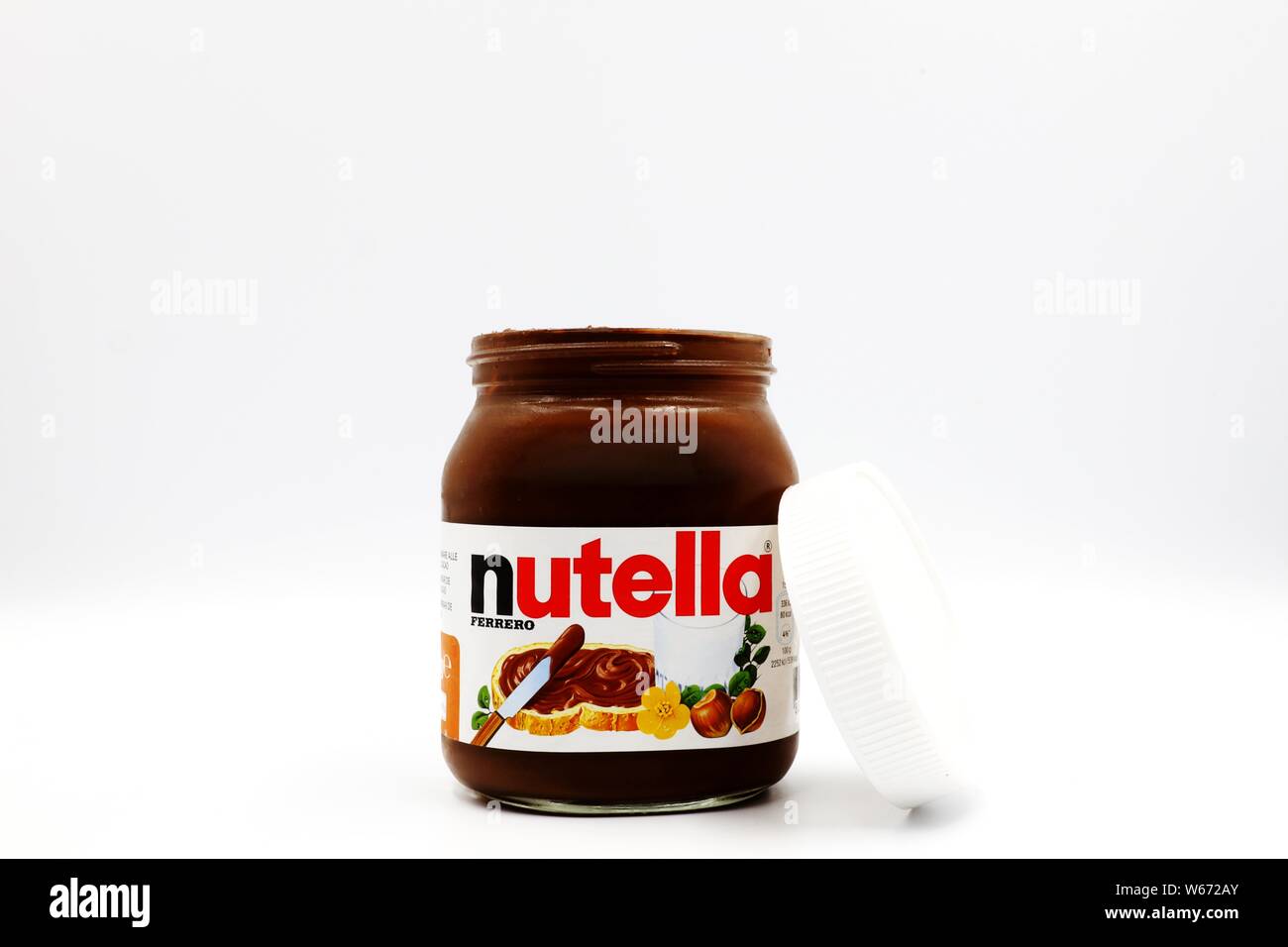 NUTELLA jar, Hazelnut Spread with Cocoa produced by Ferrero Stock Photo ...