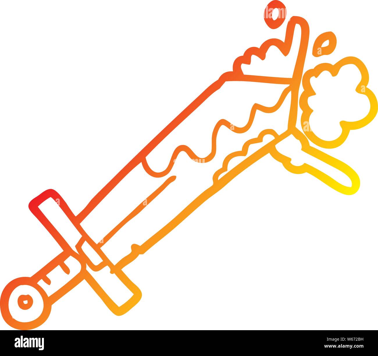 warm gradient line drawing of a bloody cartoon sword Stock Vector Image ...