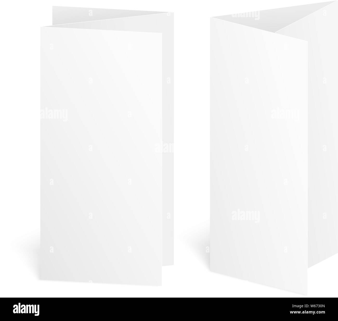 Blank three fold paper brochure on white background with soft shadows ...