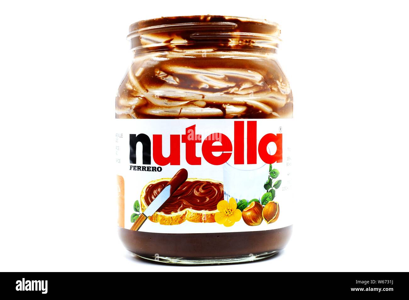NUTELLA jar, Hazelnut Spread with Cocoa produced by Ferrero Stock Photo ...