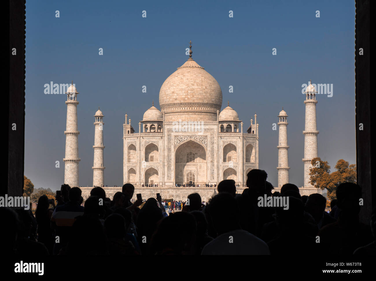 The majestic Taj Mahal from inside the Kau Ban Mosque, a place of ...