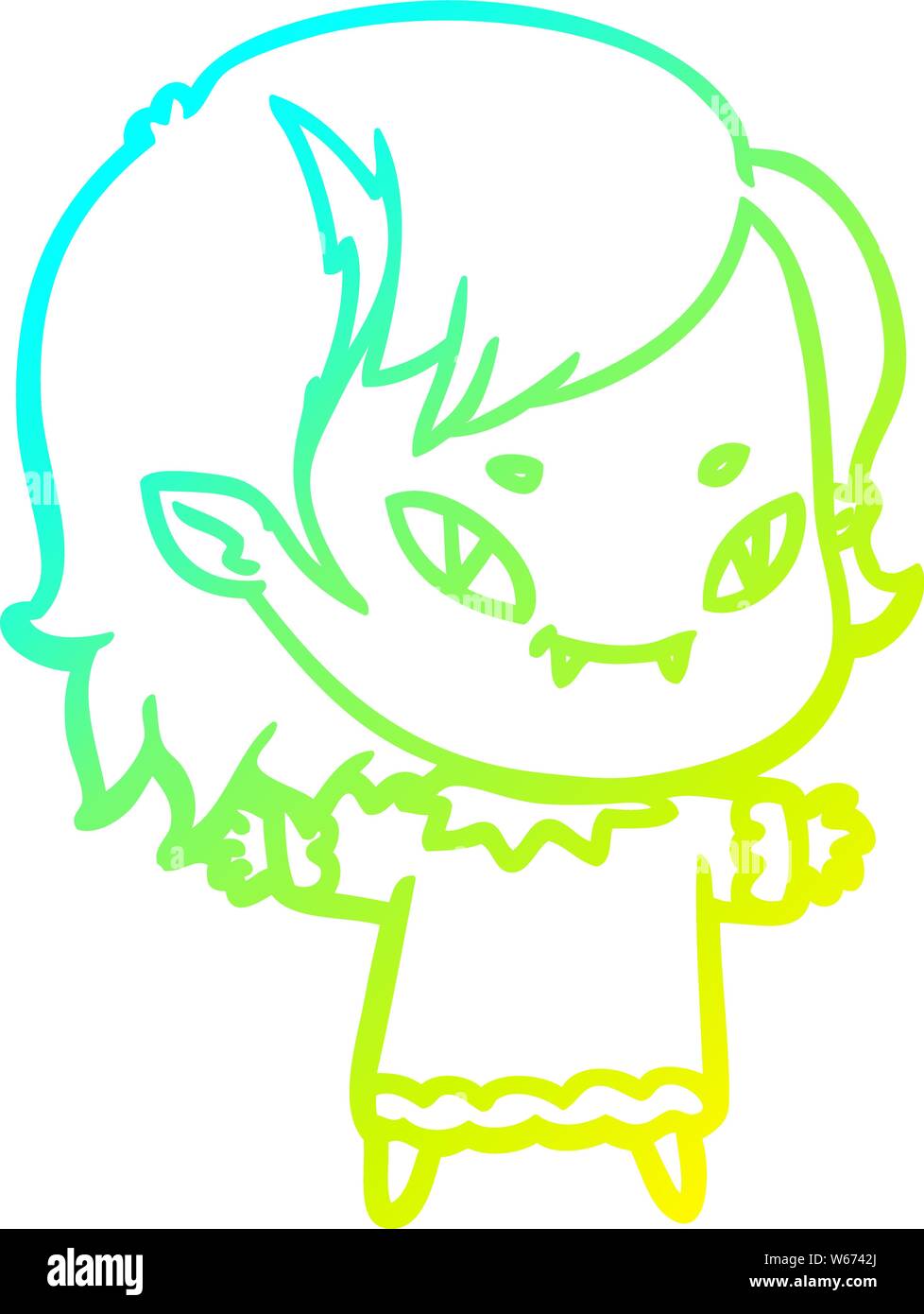 cold gradient line drawing of a cartoon friendly vampire girl Stock ...