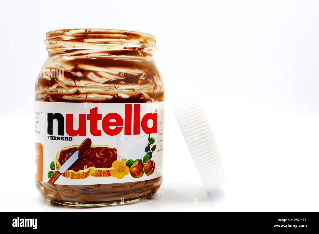 NUTELLA jar, Hazelnut Spread with Cocoa produced by Ferrero Stock Photo ...
