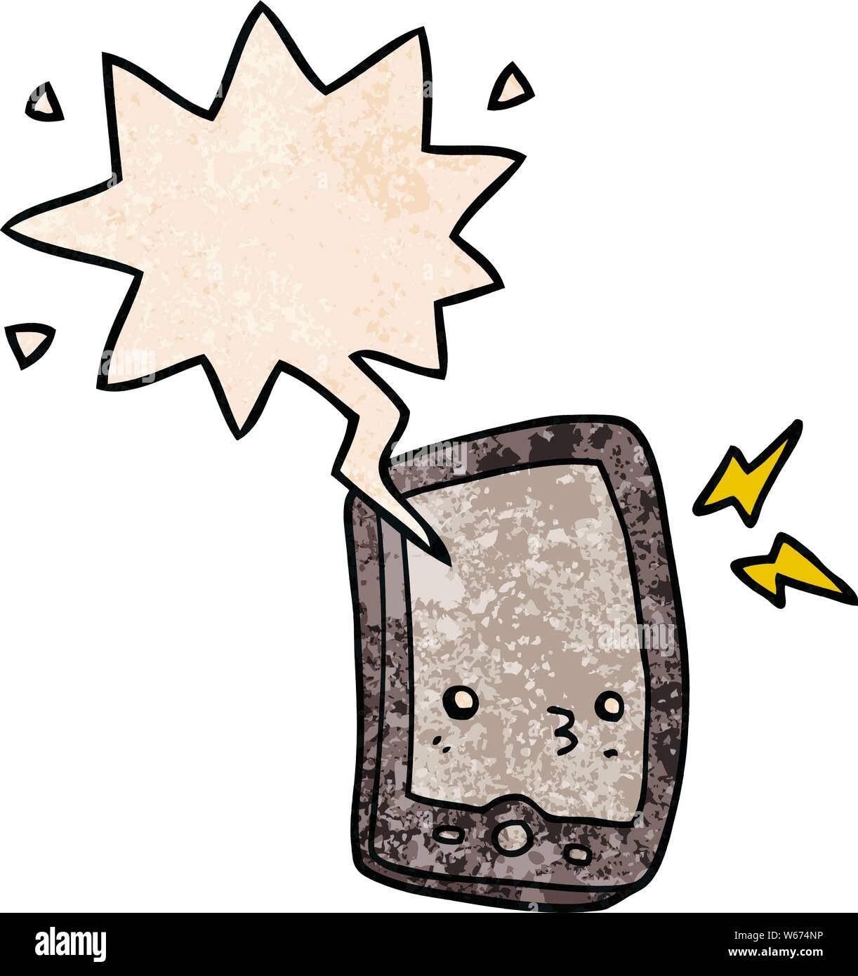 cartoon mobile phone with speech bubble in retro texture style Stock ...