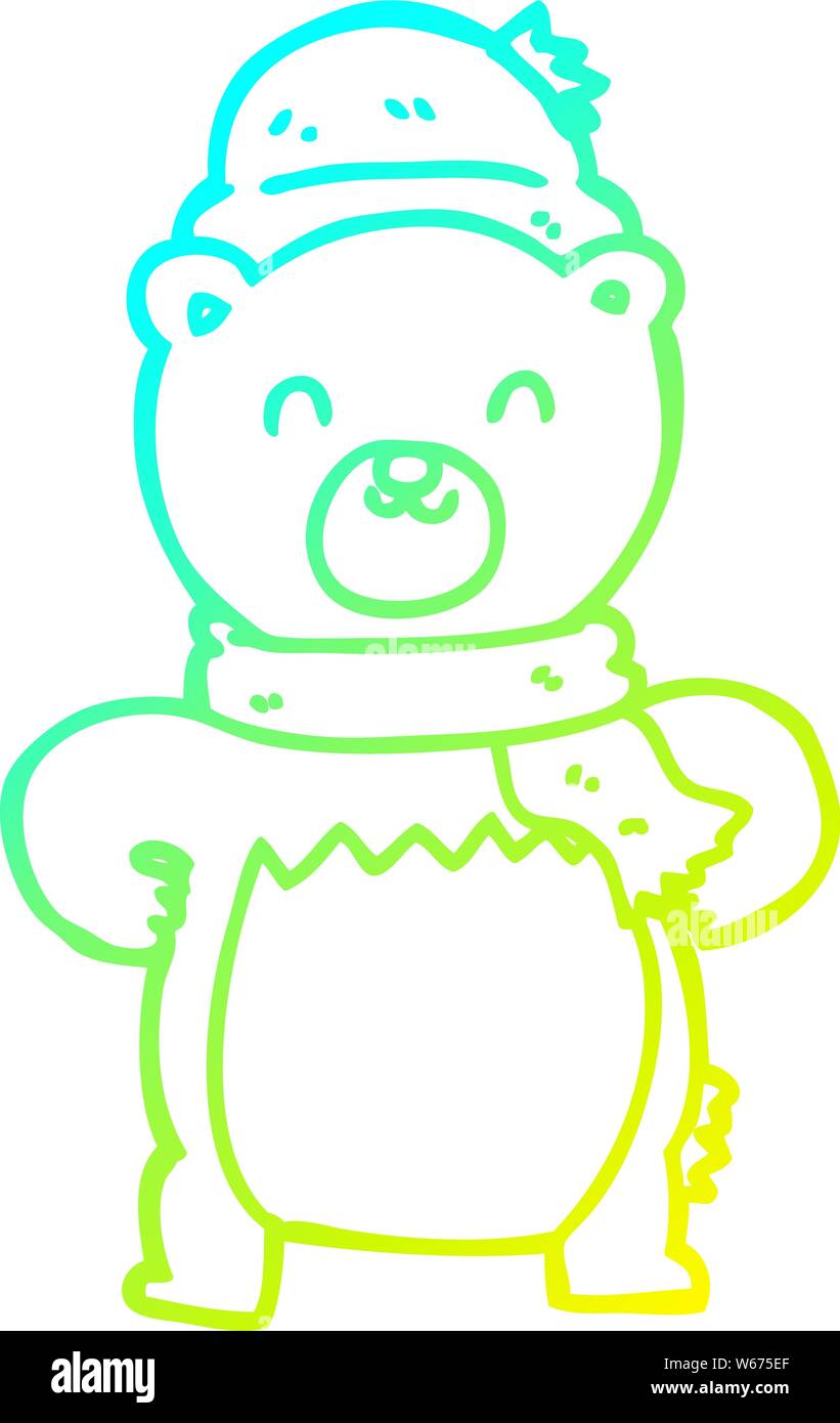cold gradient line drawing of a cute cartoon bear Stock Vector Image ...