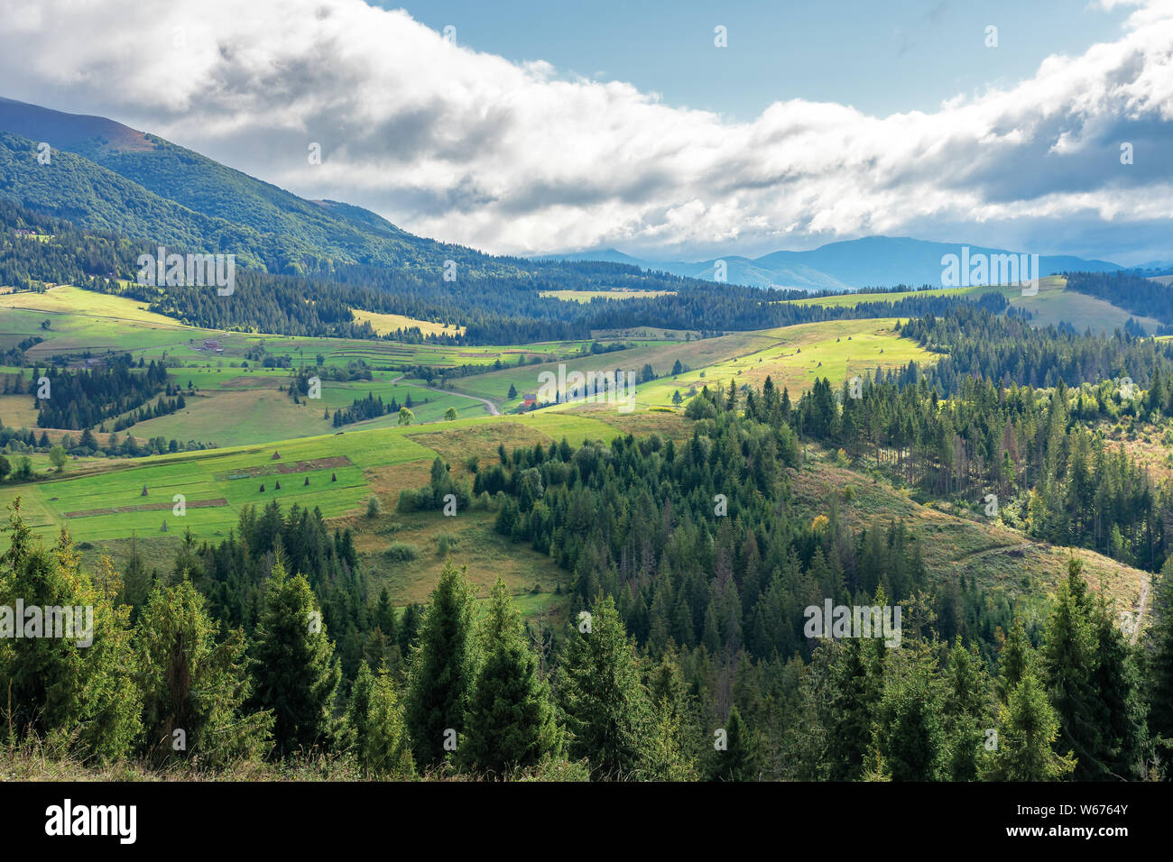 early autumn countryside on a cloudy day. beautiful landscape in ...