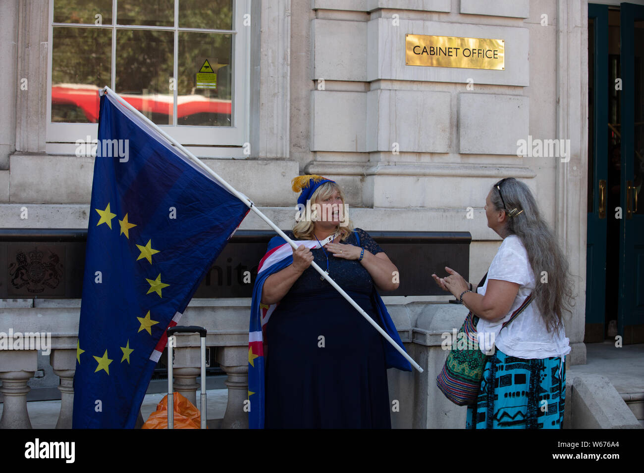 Pro Brexit supporter argues with a flag waring remainer in front of the ...
