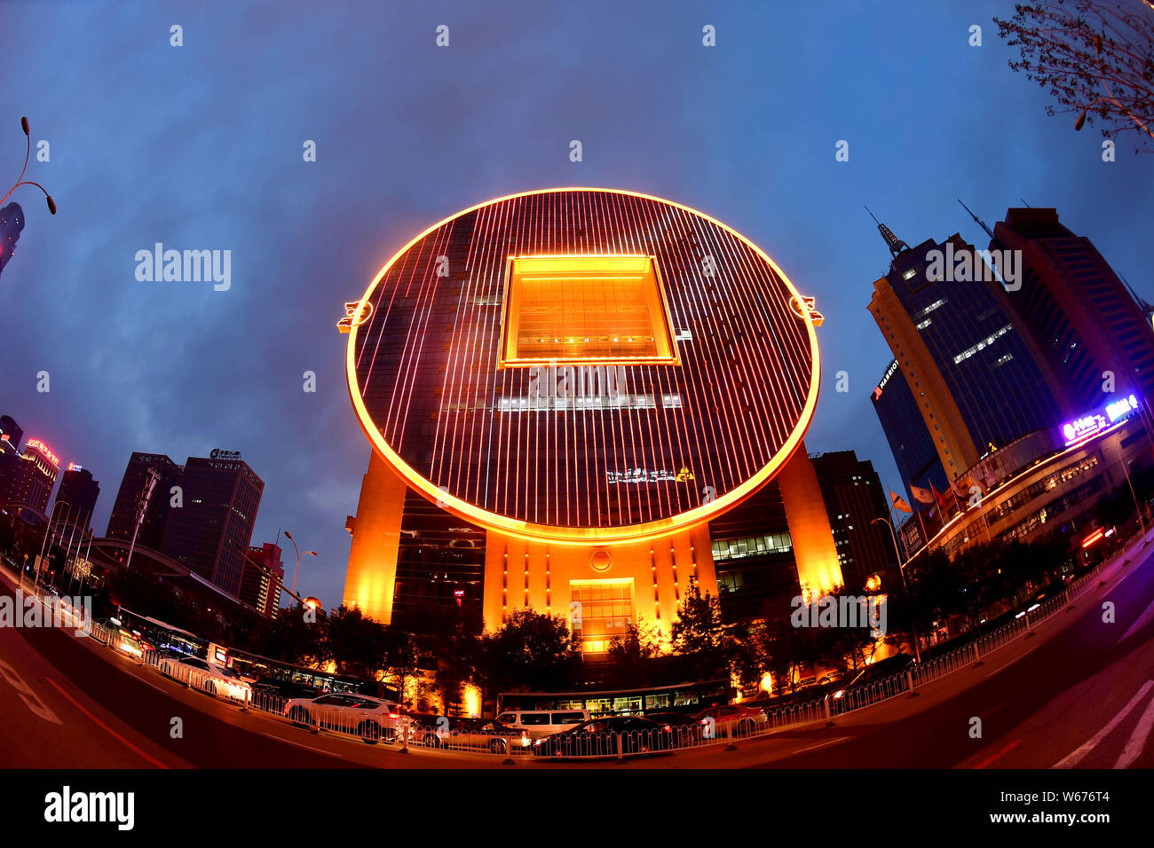 Night view of the Fang Yuan Building in the shape of an old Chinese ...