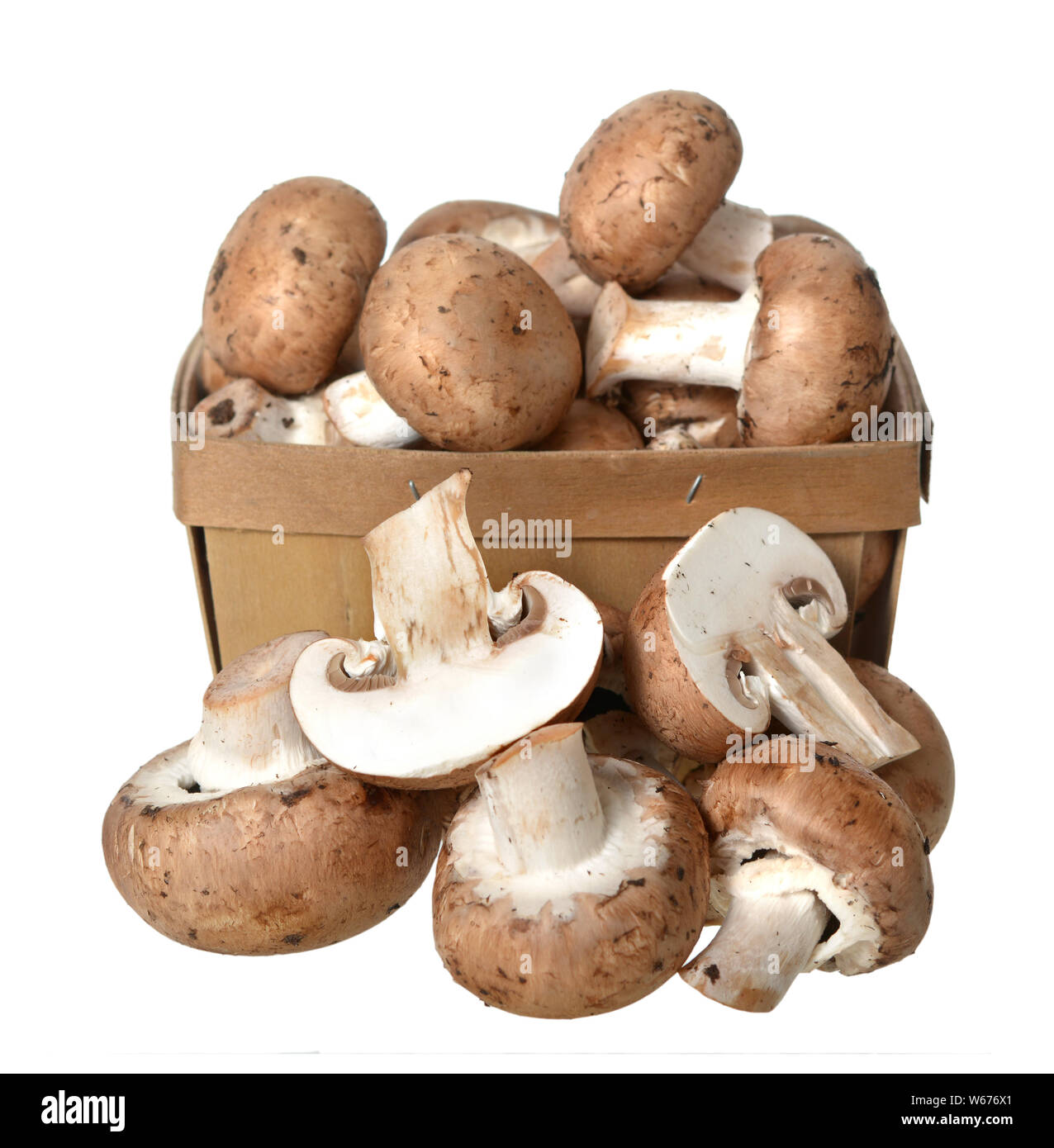 mini portabella mushroom in bucket isolated on white Stock Photo - Alamy