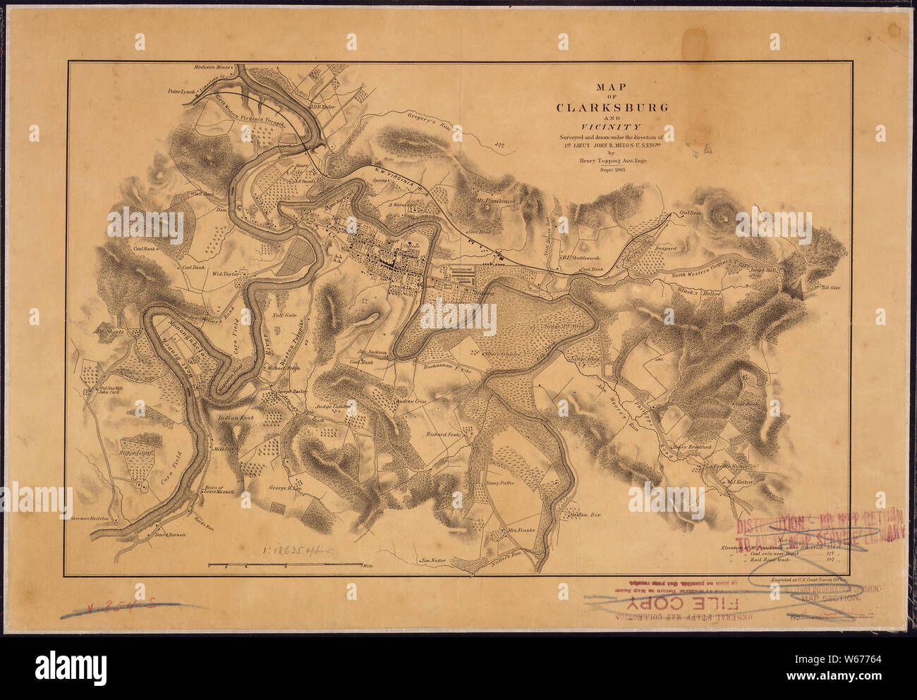 Map of Clarksburg and vicinity. Surveyed and drawn under the direction ...