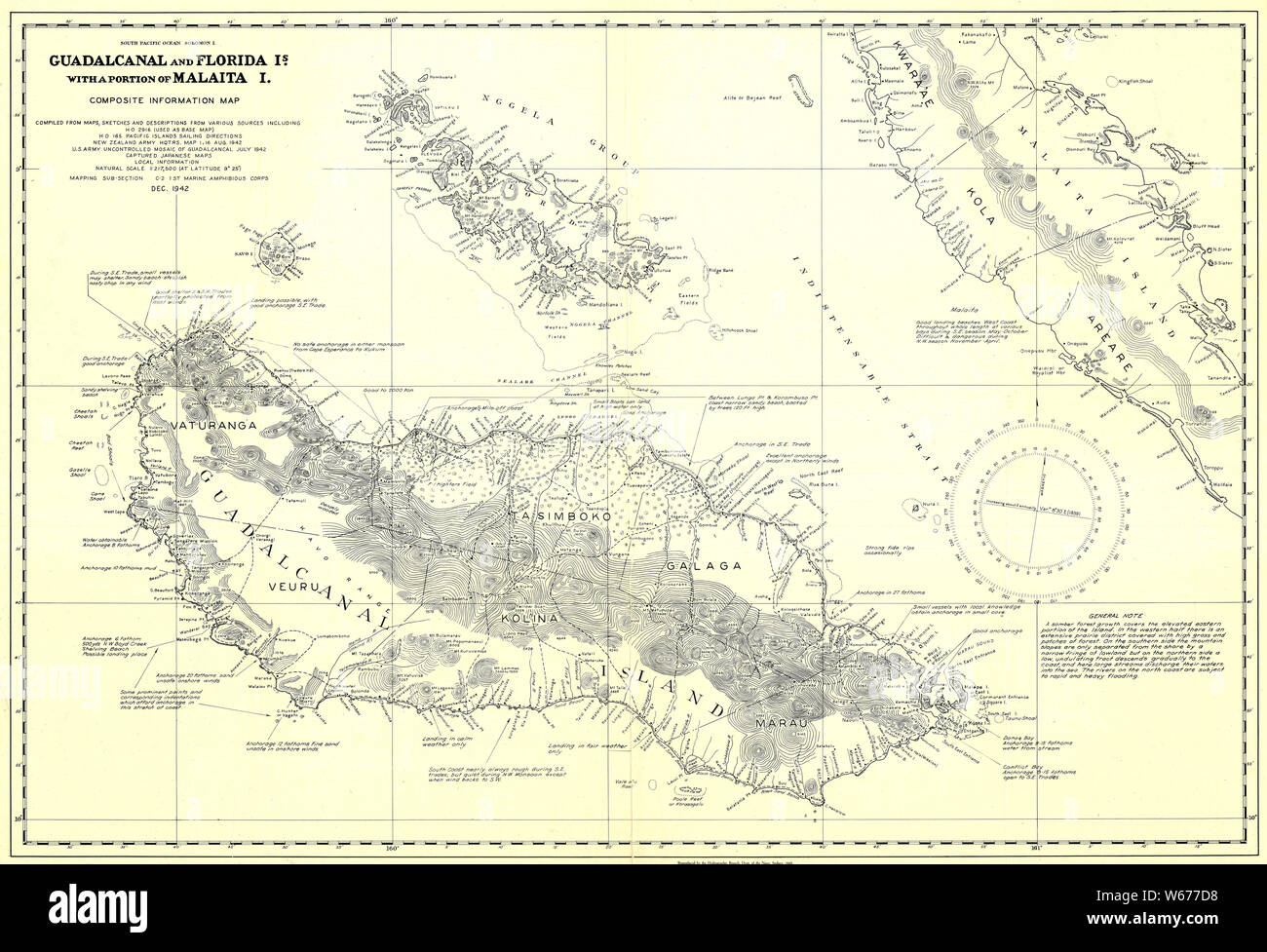 Map of Guadalcanal and Florida islands, December 1942 (US Marine Corps ...