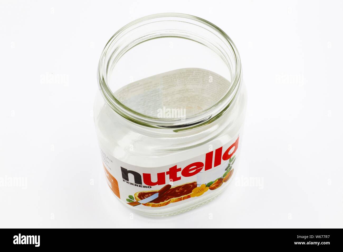NUTELLA jar, Hazelnut Spread with Cocoa produced by Ferrero Stock Photo ...