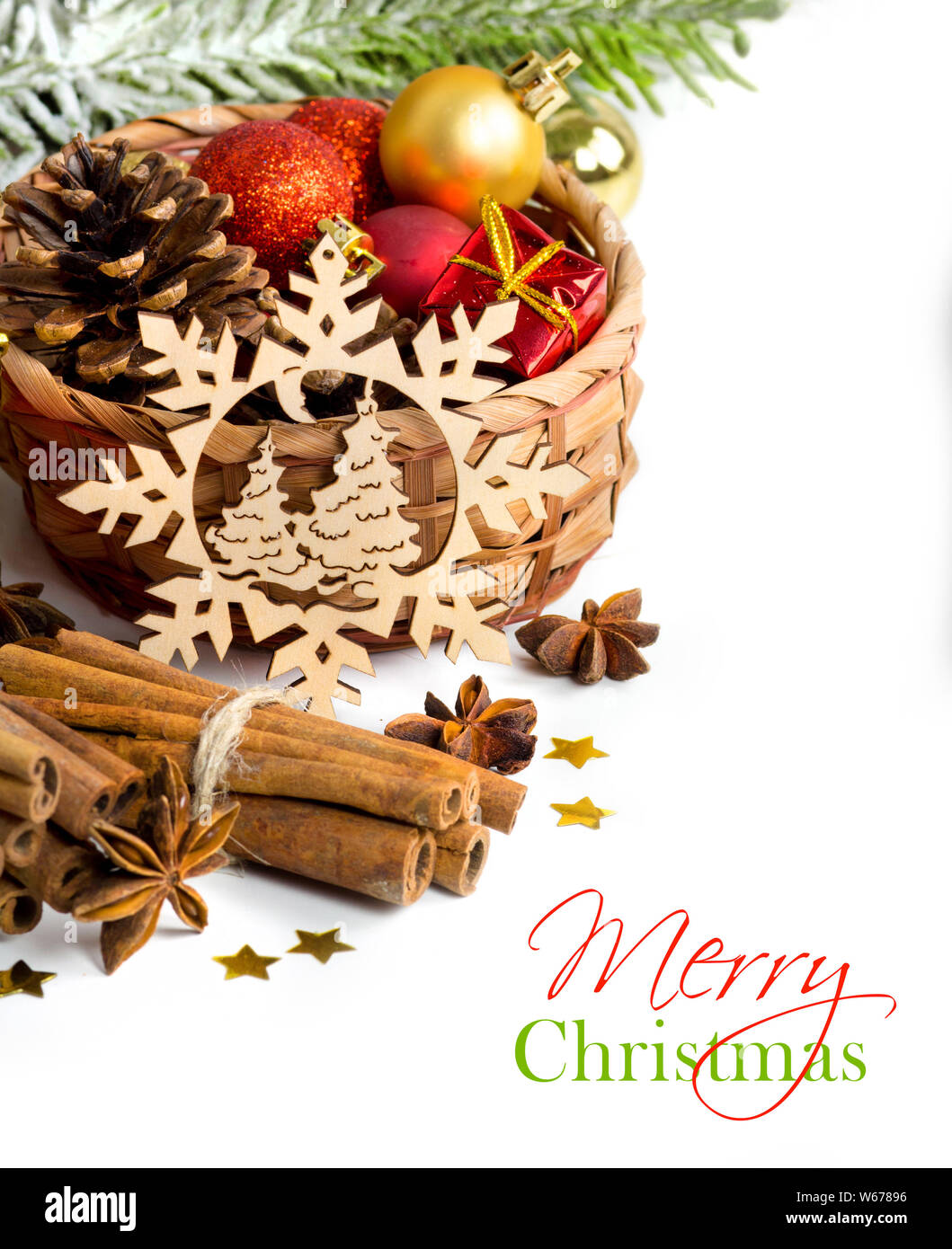 Christmas composition with spices and decorations Stock Photo - Alamy