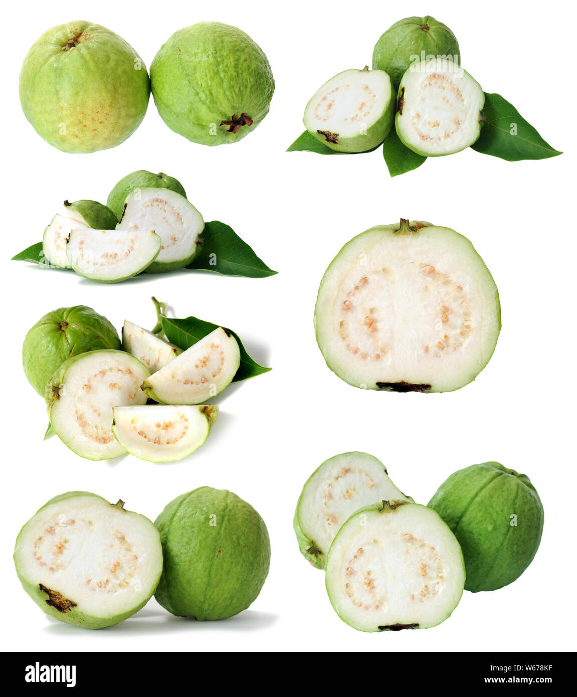 two ripe green guava (delicious tropical fruit) isolated on white Stock ...