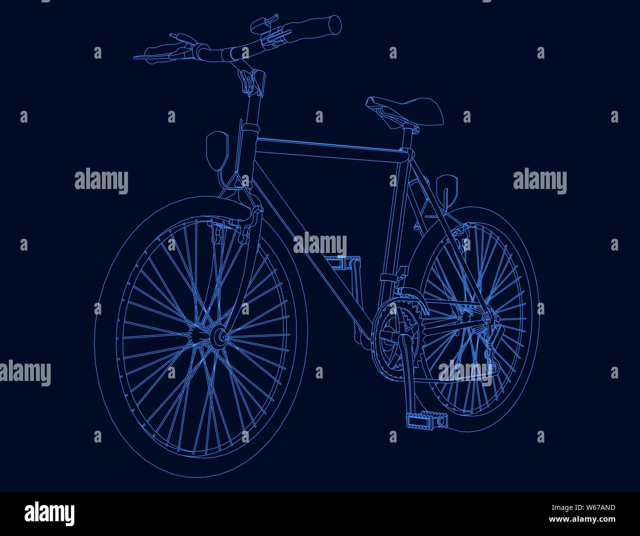 Contour of the bike of the blue lines on a dark background. Vector ...