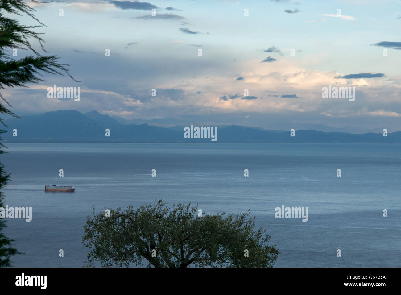 Sunset over the Tyrrhenian sea, viewed from the Terrace of Infinity or ...