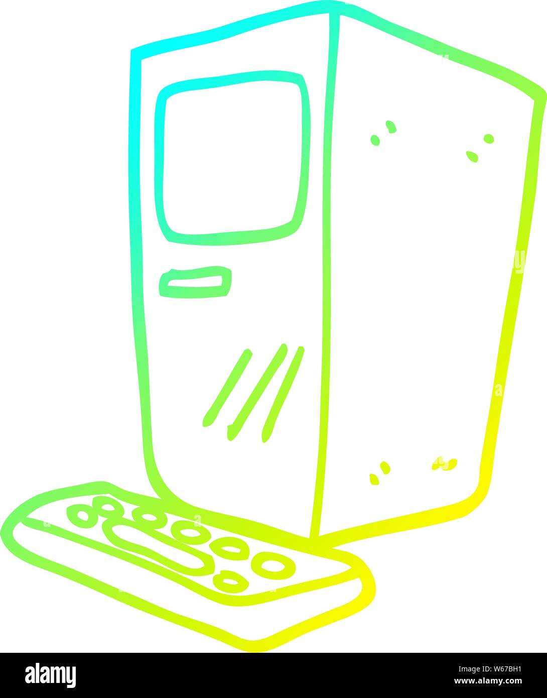 cold gradient line drawing of a cartoon computer and keyboard Stock ...