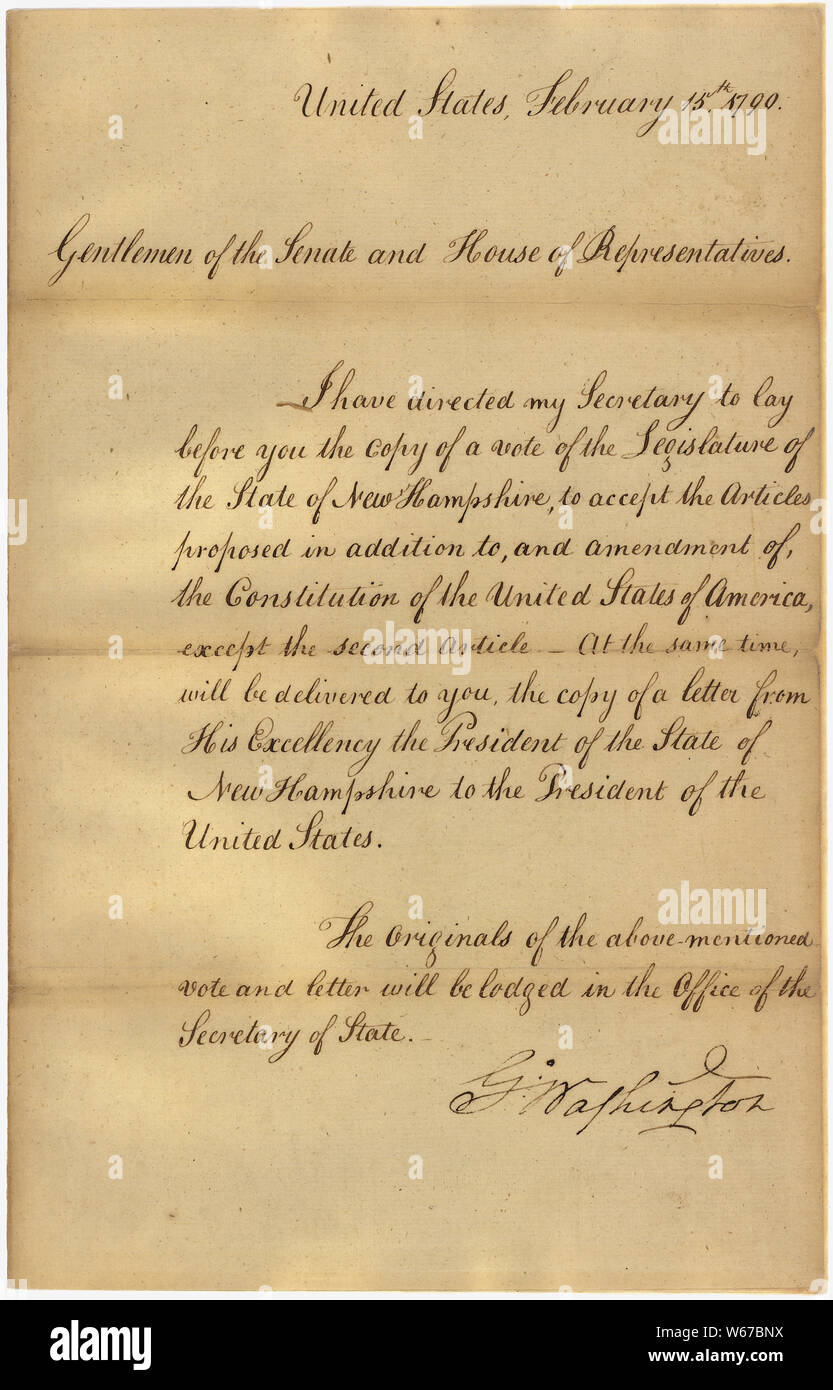 Message of President George Washington transmitting the vote of the ...