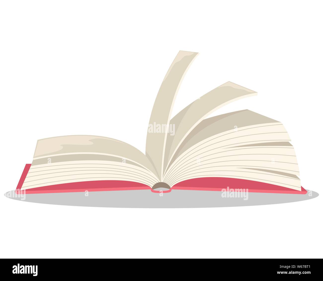 Open book in volume. Flat vector cartoon illustration. Educational ...