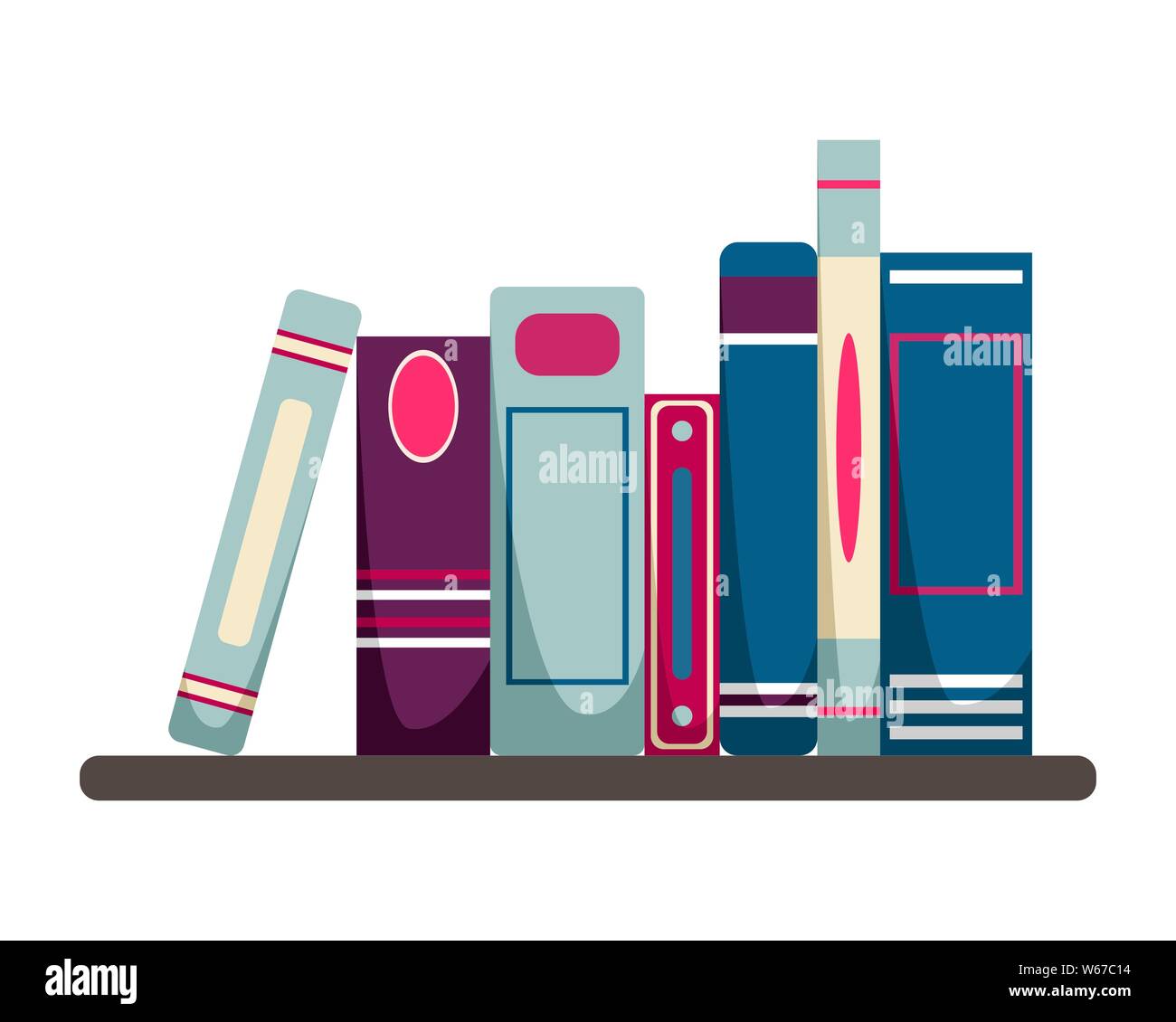 Books stand on a hinged bookshelf. Flat educational illustration in ...