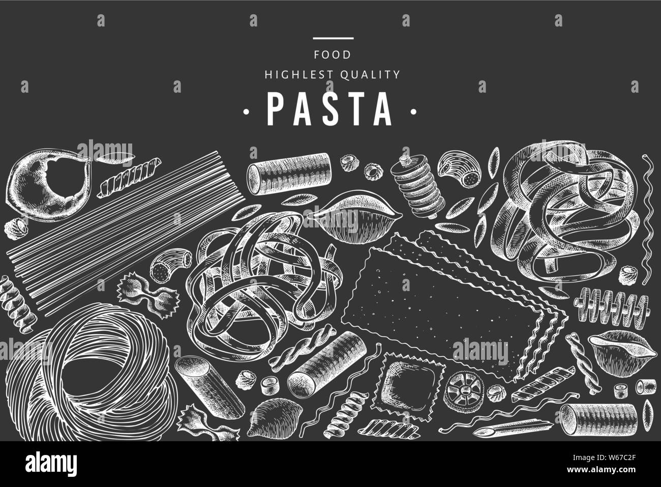 Italian pasta design template. Hand drawn vector food illustration on ...