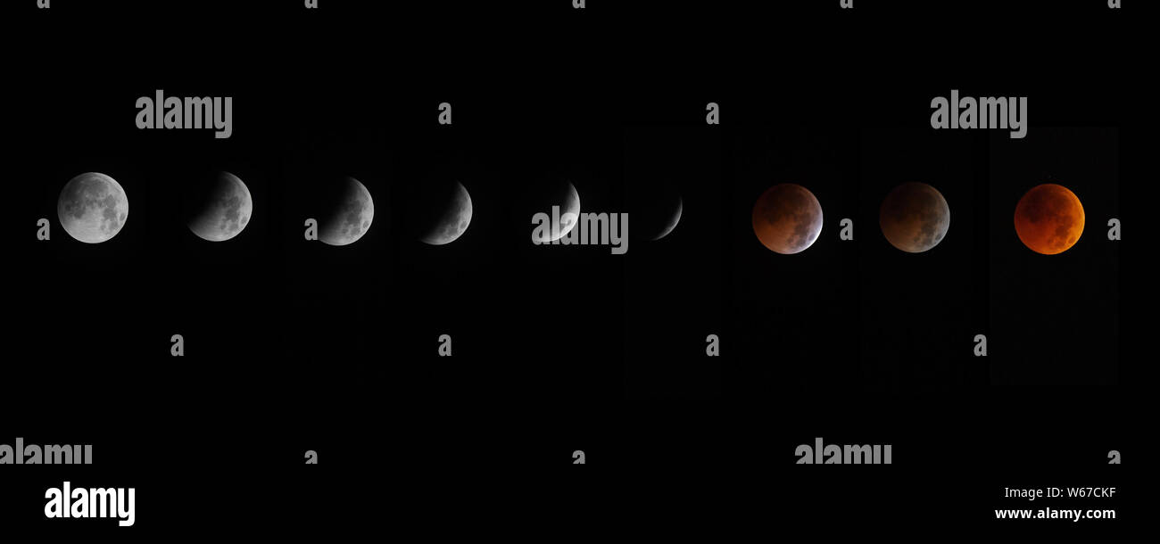 The composite photos shows the whole period of the longest "blood moon ...