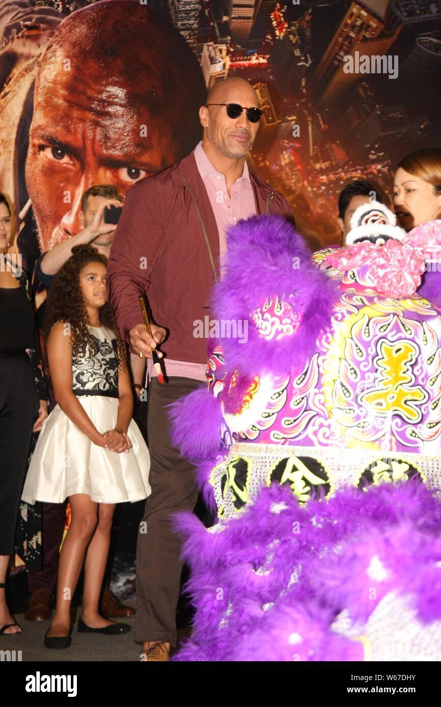 American actor Dwayne Johnson attends a promotional event for the movie ...