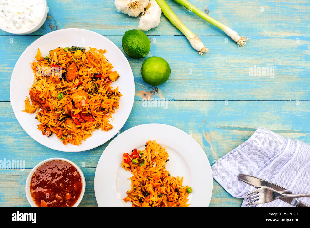 Vegetarian Vegetable Biryani Indian Curry With Mango Chutney and ...