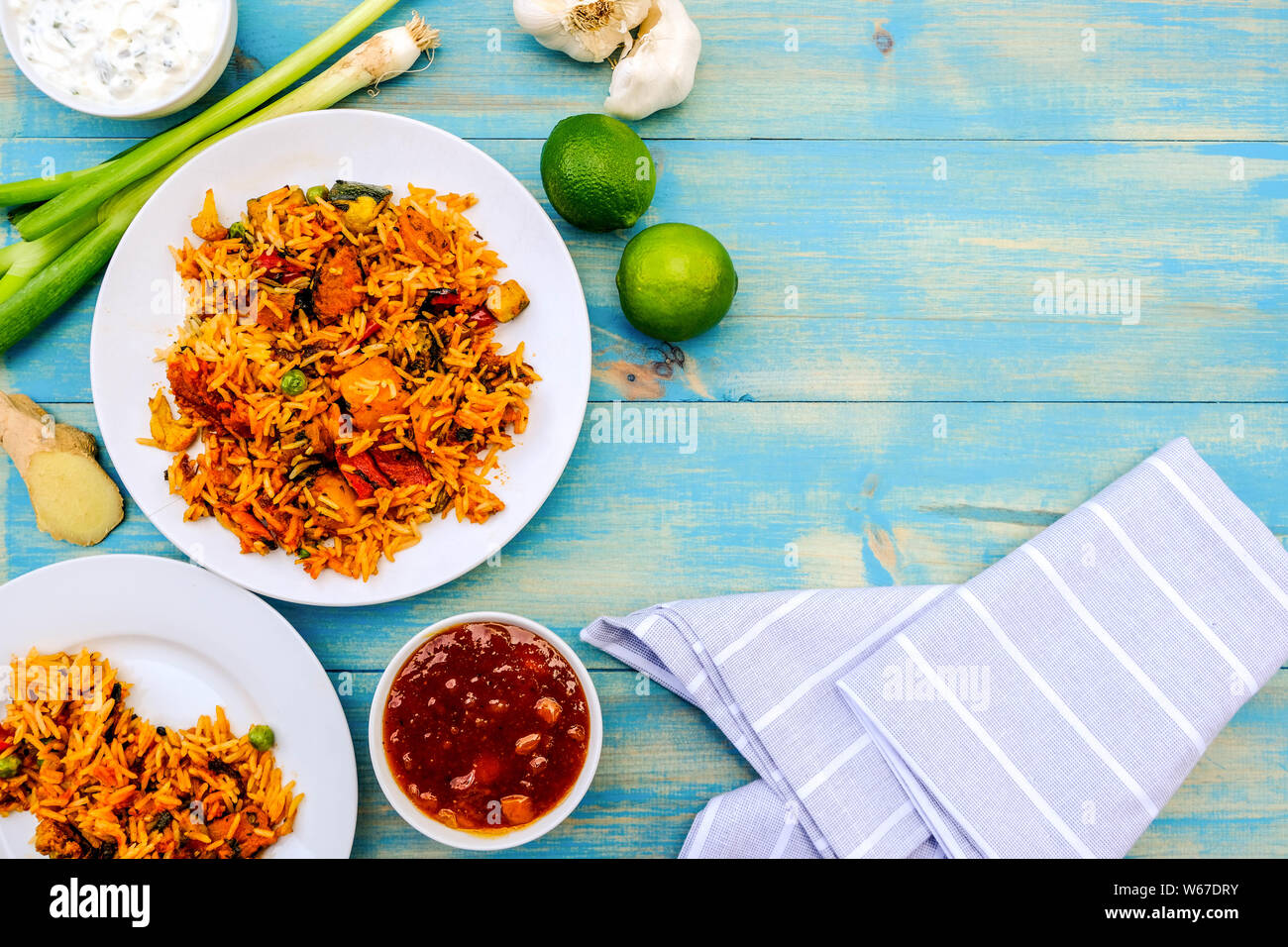 Vegetarian Vegetable Biryani Indian Curry With Mango Chutney and ...