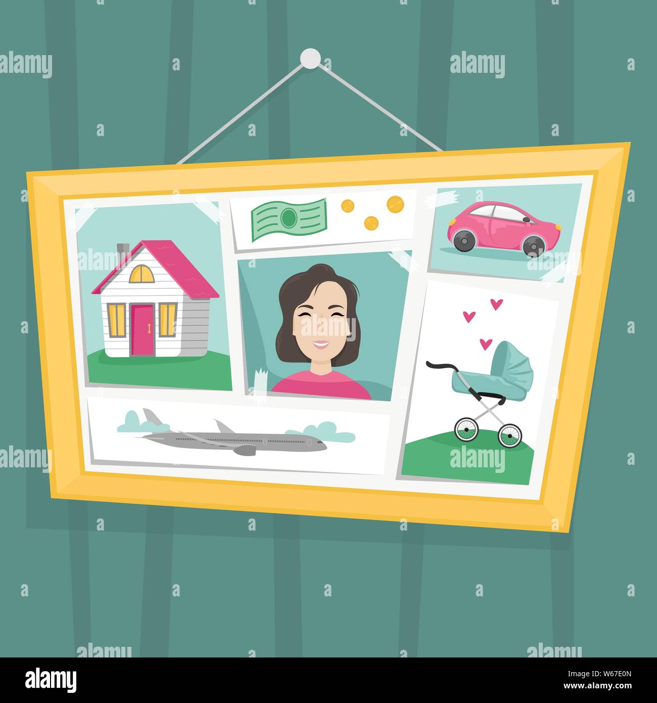 Vision board with pictures depicting dreams and desires. Marathon ...