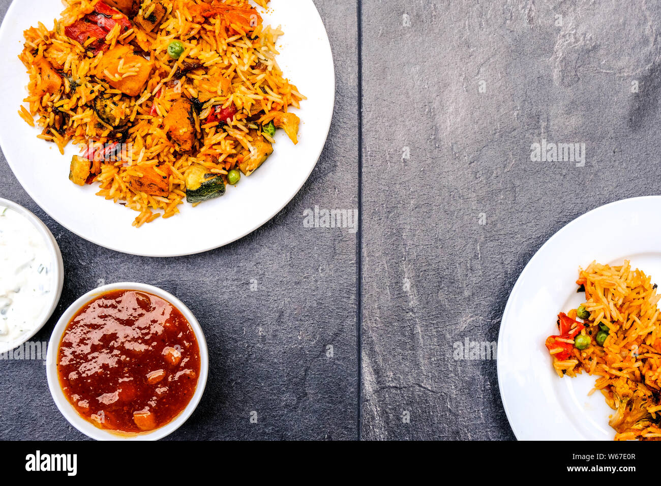 Vegetarian Vegetable Biryani Indian Curry With Mango Chutney and ...