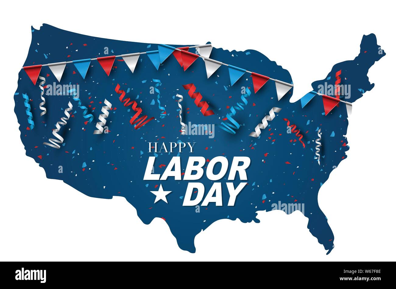 Happy Labor Day. USA county shape with blue, red, and white national ...