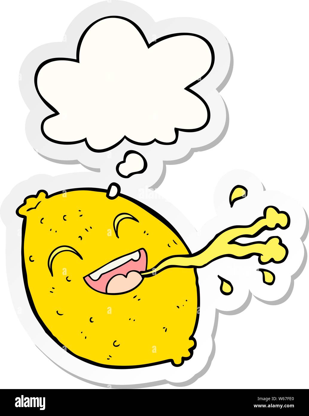 cartoon squirting lemon with thought bubble as a printed sticker Stock ...