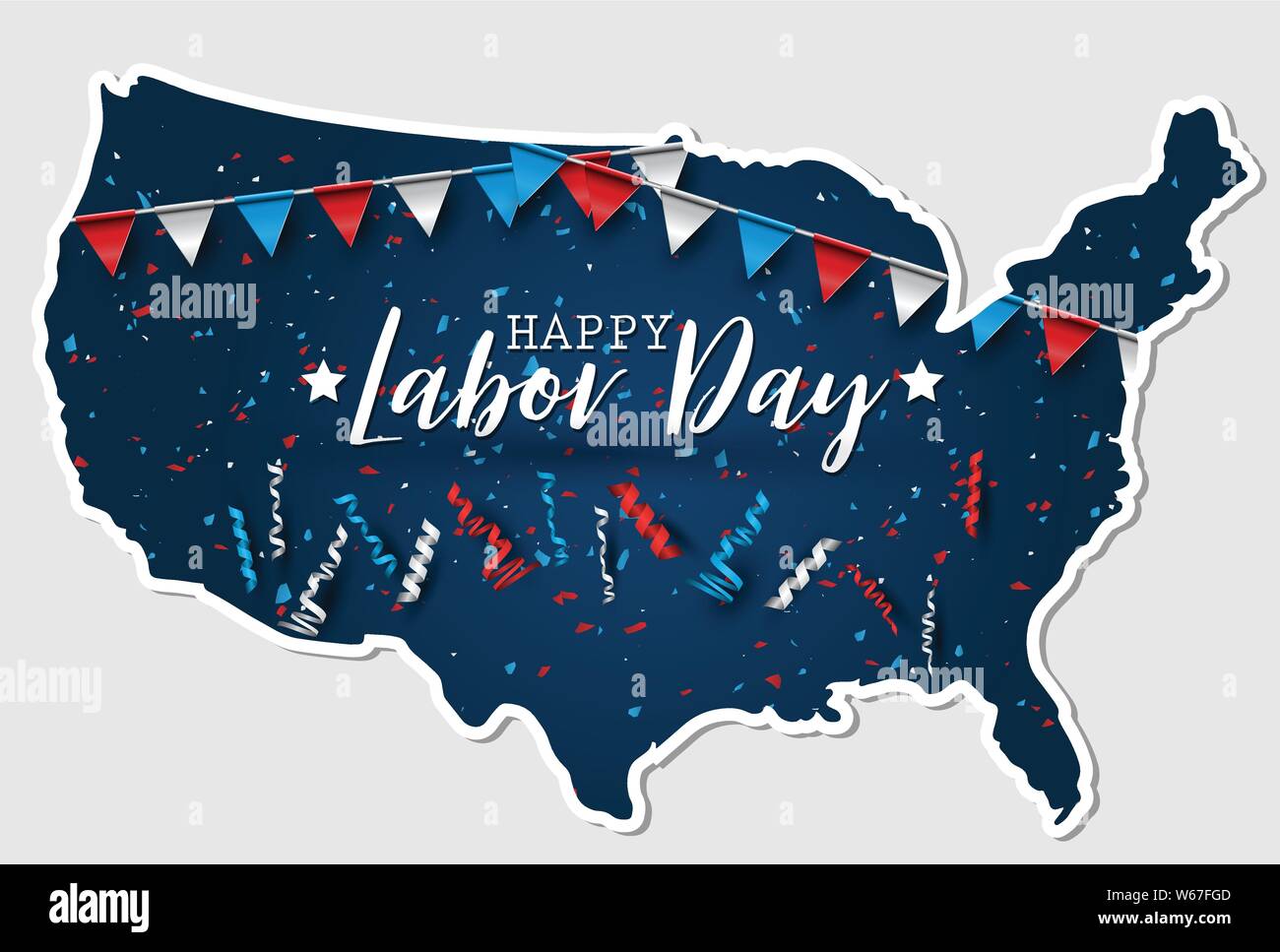 Happy Labor Day. USA county shape with blue, red, and white national ...